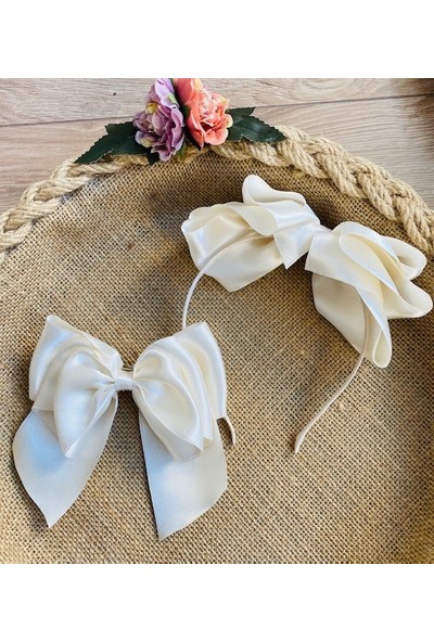 Yeşim Aksesuar Saten Lohusa Tacı ve Fiyonk Otomatik Toka - Lohusa Taç Toka Set