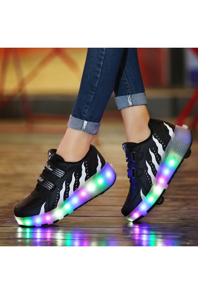 Sitong 4 Renkli LED Lamba Siyah Paten Erkek Ayakkabı Çocuk Ayakkabı USB Şarj (Yurt Dışından)