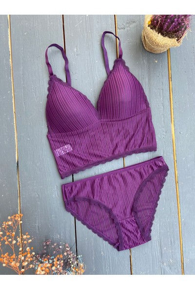 Arensa Mor Dantelli Yarım Destekli Bustiyer Takım