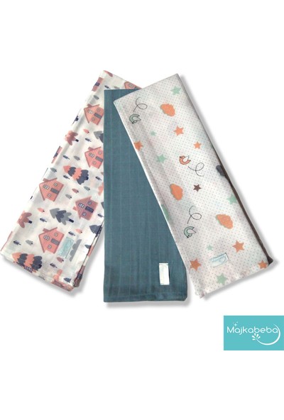 Majkabeba Evler Petrol Mavi Uçan Kuşlar Mint 3'lü Set Pamuk Bebek & Çocuk Müslin Örtü Majkabeba Evler Petrol Mavi Uçan Kuşlar Mint 3'lü Set Pamuk Bebek & Çocuk Müslin Örtü