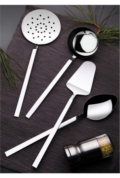 Doğuş Mutfak Lüx Paslanmaz Çelik Kepçe Kevgir Kaşık Spatula Servis Seti Takımı 4'lü Doğuş Mutfak Lüx Paslanmaz Çelik Kepçe Kevgir Kaşık Spatula Servis Seti Takımı 4'lü