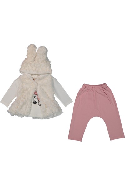 Deco Peluş Yelekli Tavşan Kulaklı Kız Bebek Baskılı Takım