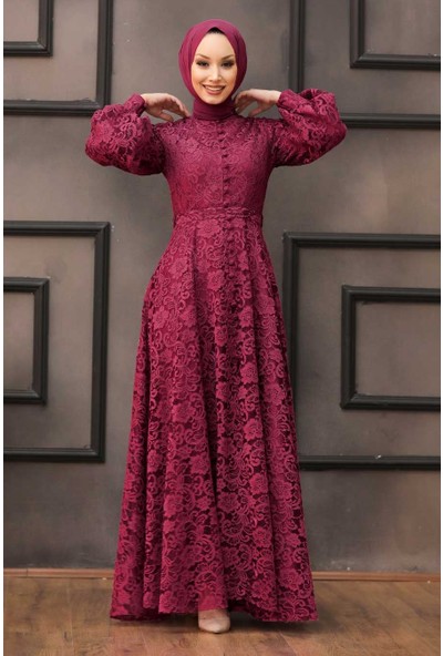 Neva Style Tesettürlü Abiye Elbise - Dantelli Fuşya Tesettür Abiye Elbise 5477F Neva Style Tesettürlü Abiye Elbise - Dantelli Fuşya Tesettür Abiye Elbise 5477F