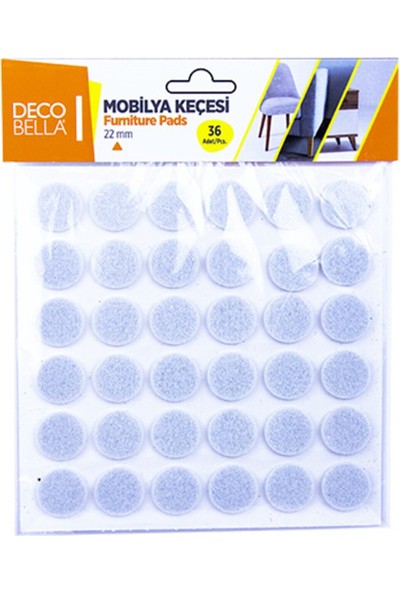 Decobella Beyaz Yapışkanlı Yuvarlak Mobilya Keçesi 22 mm 36 Adet Decobella Beyaz Yapışkanlı Yuvarlak Mobilya Keçesi 22 mm 36 Adet