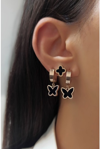 ÇLK Accessories Çelik 3 Lü Mineli Kelebek Çelik Çoklu Küpe Kombin ÇLK Accessories Çelik 3 Lü Mineli Kelebek Çelik Çoklu Küpe Kombin