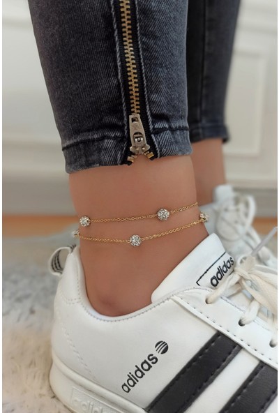 ÇLK Accessories Çelik 2 Li Zincir Taşlı Topçuk Çelik Halhal ÇLK Accessories Çelik 2 Li Zincir Taşlı Topçuk Çelik Halhal