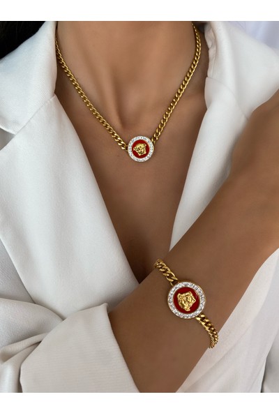 Takı Noktası Altın Versace Model Çelik Kadın Kolye