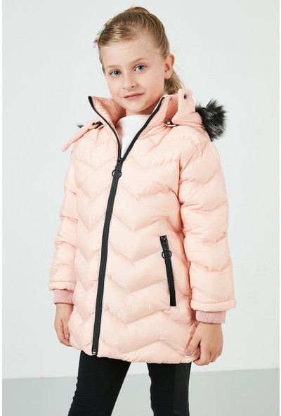 Lela Yakası Suni Kürklü Kapüşonlu Şişme Mont Kız Çocuk MONT 5766041