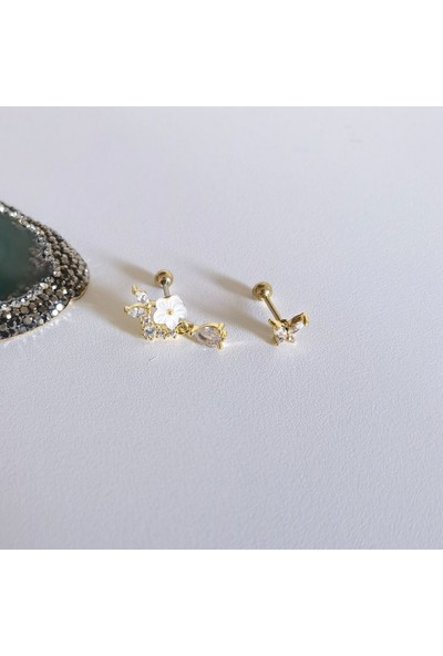 Bylin Cerrahi Çelik Gold Çiçek ve Kelebek Ikili Set Piercing Bylin Cerrahi Çelik Gold Çiçek ve Kelebek Ikili Set Piercing