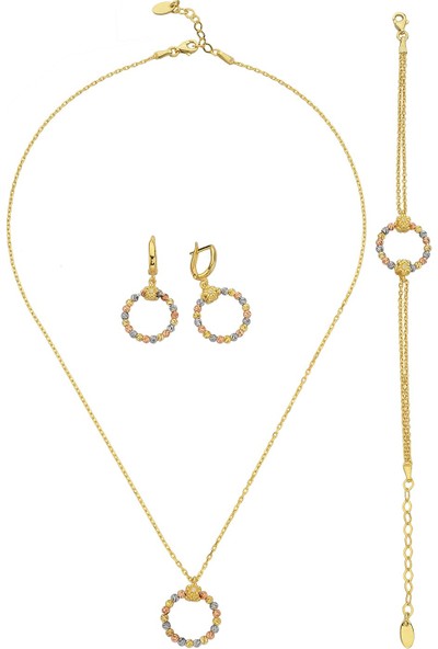 Pectus Jewellery 925 Ayar Gümüş 14 Ayar Altın Kaplama Set