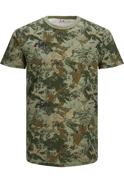 Jack & Jones Erkek Açık Haki Kamuflaj Desenli T-Shirt