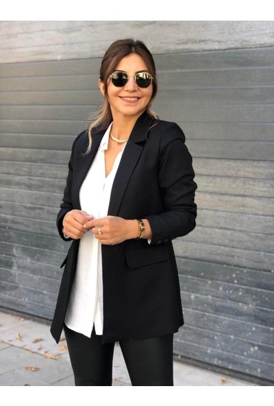 Artı Tekstil Siyah Tek Düğme Yün Efekt Astarlı Blazer Ceket