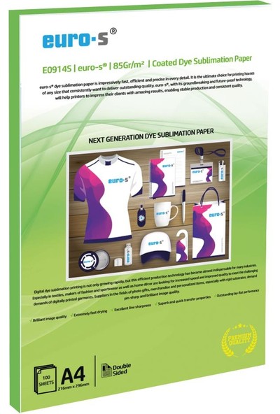 Euro-S 85GR/M² 100 Yaprak A4 Süblimasyon Transfer Baskı Kağıdı Euro-S 85GR/M² 100 Yaprak A4 Süblimasyon Transfer Baskı Kağıdı