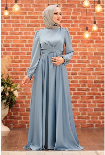 Neva Style Tesettürlü Abiye Elbise - Bağlama Detaylı Mavi Tesettür Abiye Elbise 3064M Neva Style Tesettürlü Abiye Elbise - Bağlama Detaylı Mavi Tesettür Abiye Elbise 3064M