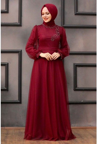 Neva Style Tesettürlü Abiye Elbise - Boncuk Işlemeli Bordo Tesettür Abiye Elbise 34880BR Neva Style Tesettürlü Abiye Elbise - Boncuk Işlemeli Bordo Tesettür Abiye Elbise 34880BR