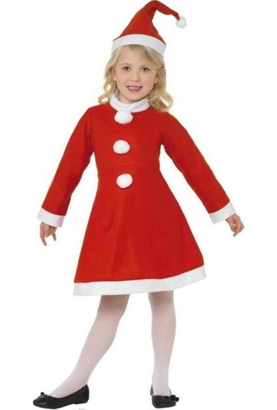 Pandoli Polar Kız Çocuk Noel Baba Kıyafeti Noel Anne Kostümü 5-7 Yaş