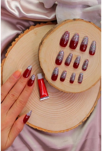 Mujgan 12'li Badem Koyu Kehribar Simli Takma Tırnak T21 Mujgan Mujgan 12'li Badem Koyu Kehribar Simli Takma Tırnak T21 Mujgan