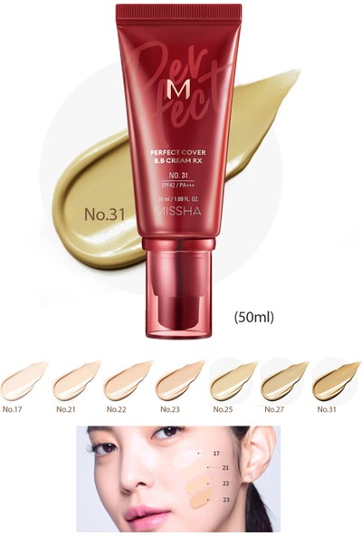 MISSHA Yüksek Kapatıcı ve Cilt Bakım Etkili Yeni Nesil BB Krem SPF42+++ M Perfect Cover BB Cream RX (No.31) 50ml MISSHA Yüksek Kapatıcı ve Cilt Bakım Etkili Yeni Nesil BB Krem SPF42+++ M Perfect Cover BB Cream RX (No.31) 50ml