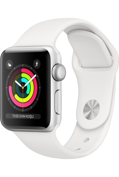 Apple Watch Seri 3 GPS 38 mm Gümüş Rengi Alüminyum Kasa ve Beyaz Spor Kordon - MTEY2TU/A