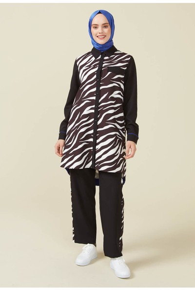 SETRMS Siyah - Ekru Zebra Desenli Beli Lastikli Pantolon 2216000 SETRMS Siyah - Ekru Zebra Desenli Beli Lastikli Pantolon 2216000