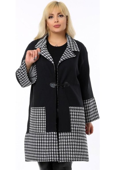 Kheos Büyük Kazayağı Desen Geniş Kol Cepli Rahat ve Dökümlü Tarz Hırka