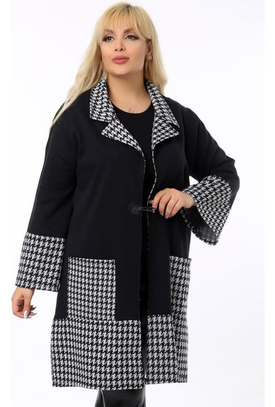 Kheos Rahat ve Dökümlü Büyük Kazayağı Desen Geniş Kol Cepli Tarz Hırka