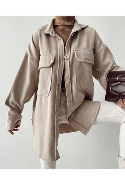 DD SİSTER.S Iki Cepli Düğmeli Oversize Kaşe Gömlek Ceket Vizon DD SİSTER.S Iki Cepli Düğmeli Oversize Kaşe Gömlek Ceket Vizon