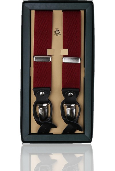 Kravatkolik Deri Bağlantılı Düğme Delikli Jakarlı Bordo Pantolon Askısı PAN86