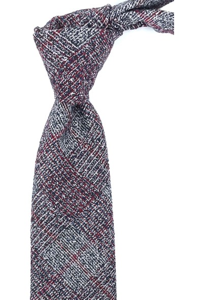 Kravatkolik Beyaz - Lacivert - Bordo Mendilli Klasik Yün Kravat KK10890