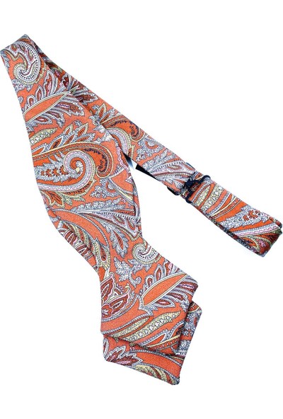 Kravatkolik Turuncu Şal Desen Ipek Italyan Açık Papyon SBT07