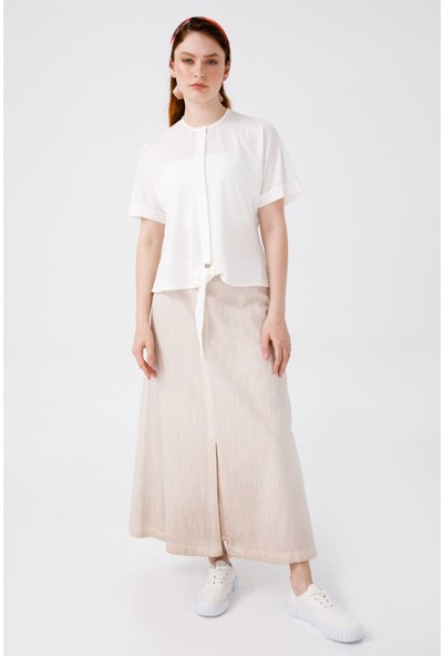 Accort S3-311 Keten Yağ Yıkama Bayan Etek - Bej Accort S3-311 Keten Yağ Yıkama Bayan Etek - Bej