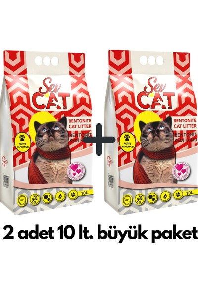 SevCat 2 Adet 10 lt Bebek Pudrası Kokulu Topaklanan Bentonit Kedi Kumu