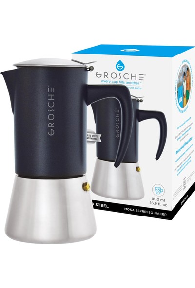 Grosche Milano Çelik Moka Pot Siyah 10 Cup 480 ml