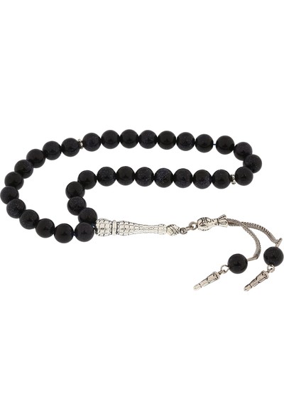 Gumush Doğaltaş Metal Püsküllü Lacivert Yıldız Taşı Tesbih