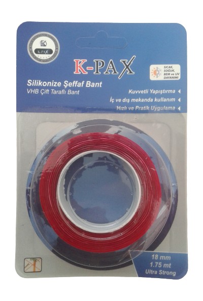 K-Pax Silikonize Şeffaf Çift Taraflı Bant 18MM 1.75 mt K-Pax Silikonize Şeffaf Çift Taraflı Bant 18MM 1.75 mt