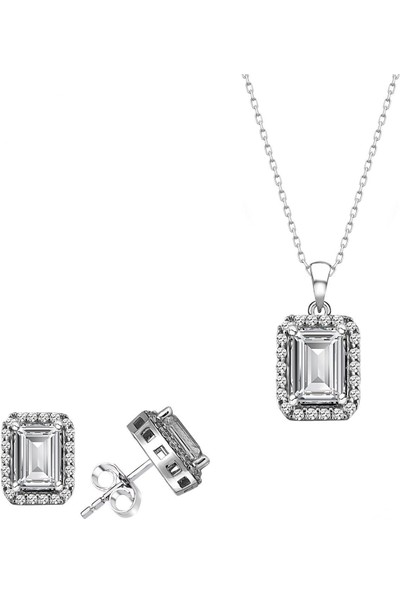 Swarovski Baget Taşlı Fantezi Küpe Kolye Ikili Kadın Set Swarovski Baget Taşlı Fantezi Küpe Kolye Ikili Kadın Set