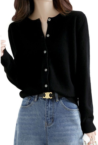 Skimsx Kadın Yuvarlak Yaka İnce Yün Hırka Siyah (Yurt Dışından) Skimsx Kadın Yuvarlak Yaka İnce Yün Hırka Siyah (Yurt Dışından)