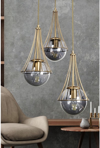 Begüsa Sarmal 3.lü Eskitme-Füme Glop Camlı Avize