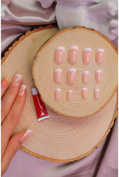 Mujgan 12'li Krem French Küt Takma Tırnak T25 Mujgan