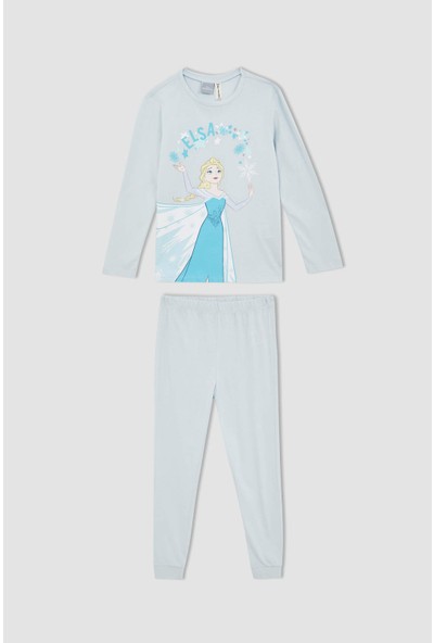 DeFacto Kız Çocuk Frozen Lisanslı Pamuklu Uzun Kollu Pijama Takım U9591A621AU
