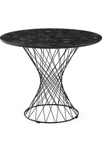 Erezoğulları Mobilya Siyah Mermer Desen Yuvarlak Balkon Mutfak Masası 90CM