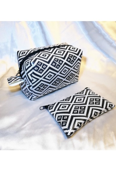 HCG Siyah Geometrik Desen Kutu Model 2'li Makyaj Çantası Kutu Makyaj Set 2 Li Geo HCG Siyah Geometrik Desen Kutu Model 2'li Makyaj Çantası Kutu Makyaj Set 2 Li Geo