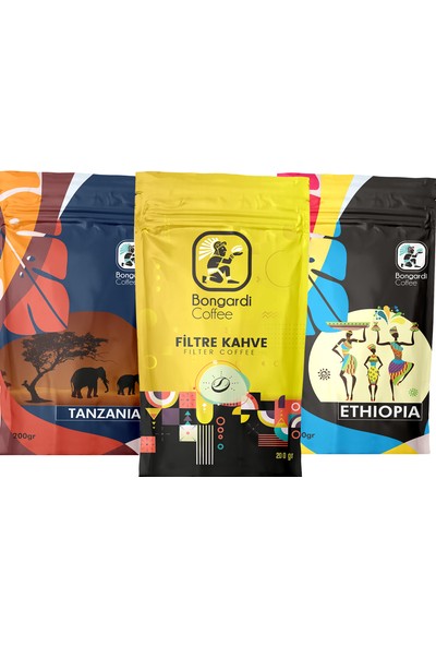 Bongardi Coffee Yöresel Filtre Kahve Seti 3'lü Etiyopya Tanzanya Klasik Filtre