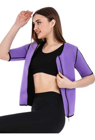 Giyincel Bayan Mor Neopren Kısa Kollu Fermuarlı Termal Body Giyincel Bayan Mor Neopren Kısa Kollu Fermuarlı Termal Body