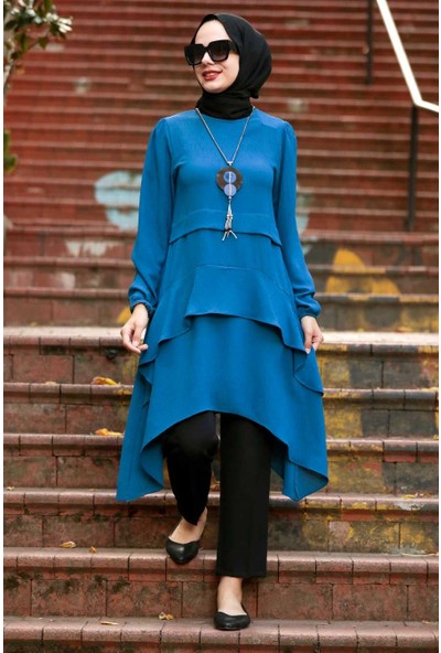 Neva Style Neva Style - Asimetrik Kesim Indigo Mavisi Tesettür Tunik 2420IM Neva Style Neva Style - Asimetrik Kesim Indigo Mavisi Tesettür Tunik 2420IM