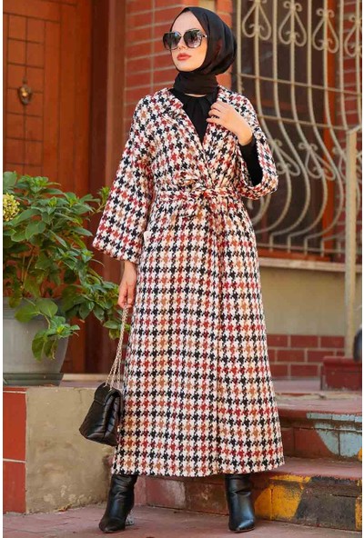 Neva Style - Ekoseli Kiremit Tesettür Kap 5663KRMT