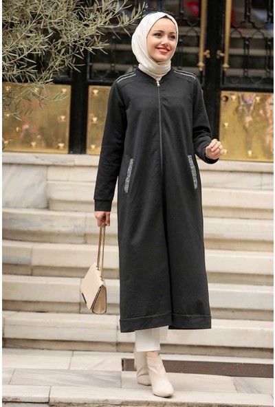Neva Style - Fermuarlı Siyah Tesettür Kap 1902S