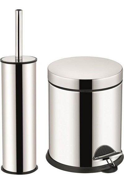 Maxiflow Çöp Kovası 3 Lt ve Klozet Fırçası Birlikte Krom Paslanmaz