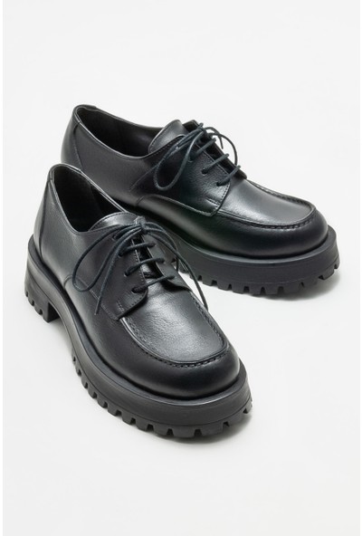 Elle Shoes Siyah Deri Kadın Oxford