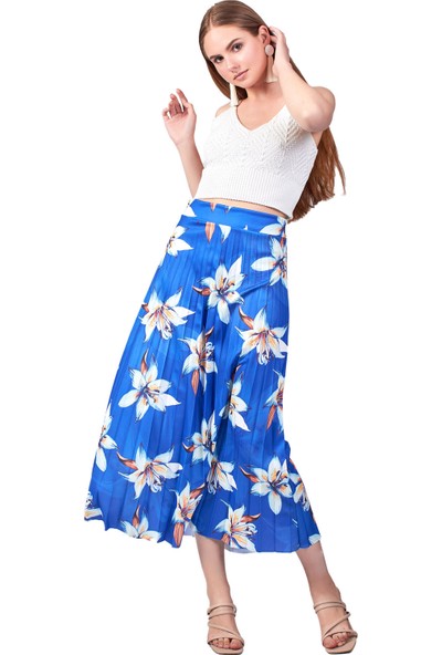 Asel Moda Kadın Pliseli Soley Baskılı Etek 3069